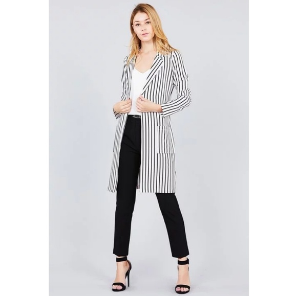 bluewinkz | Jackets & Coats | Nwt White And Black Stripe Jacket | Poshmark